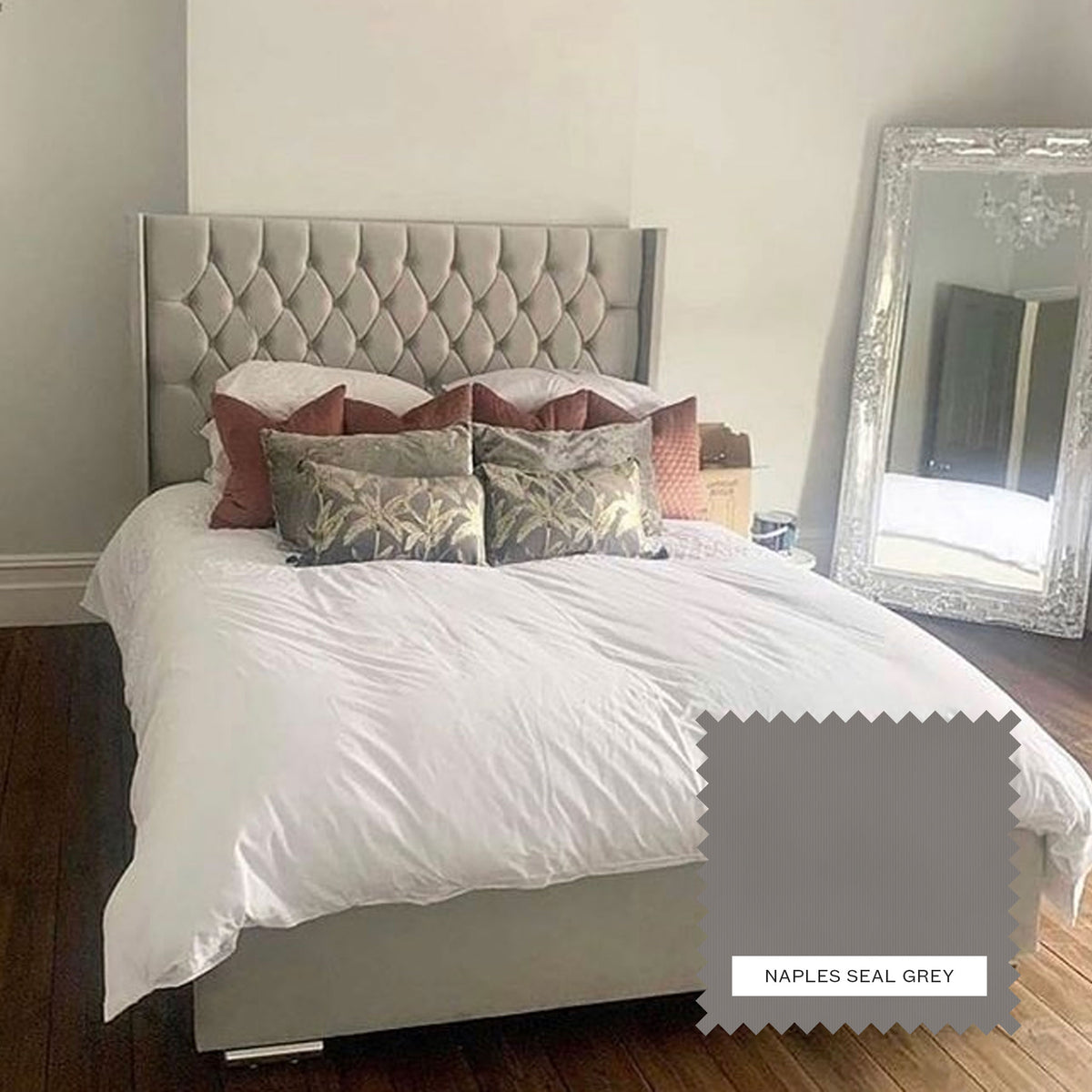 Opal Upholstered Bed Frame Naples Seal Grey | Super King Bed – Grove